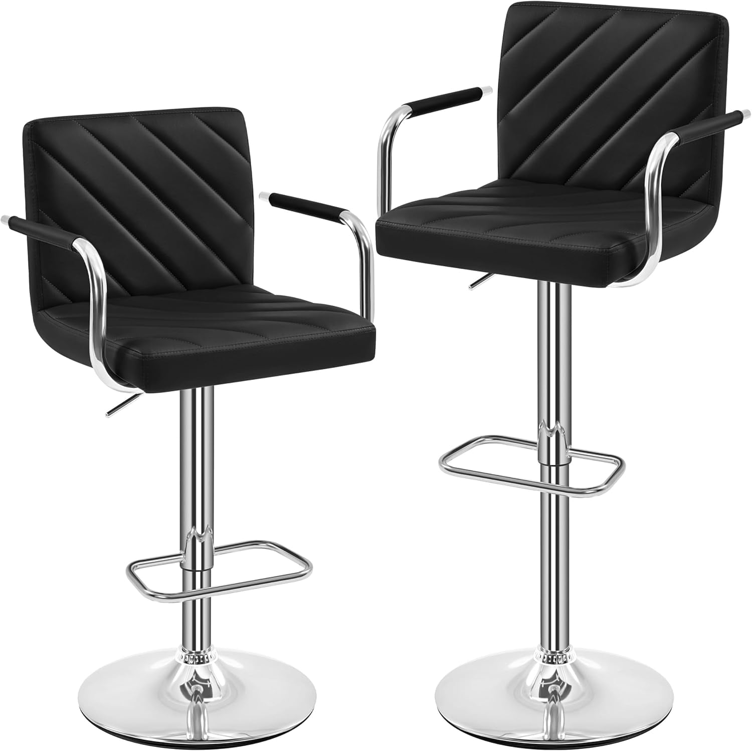 Bar Stools Set of 2, Height Adjustable Swivel Barstools, Counter Height ...