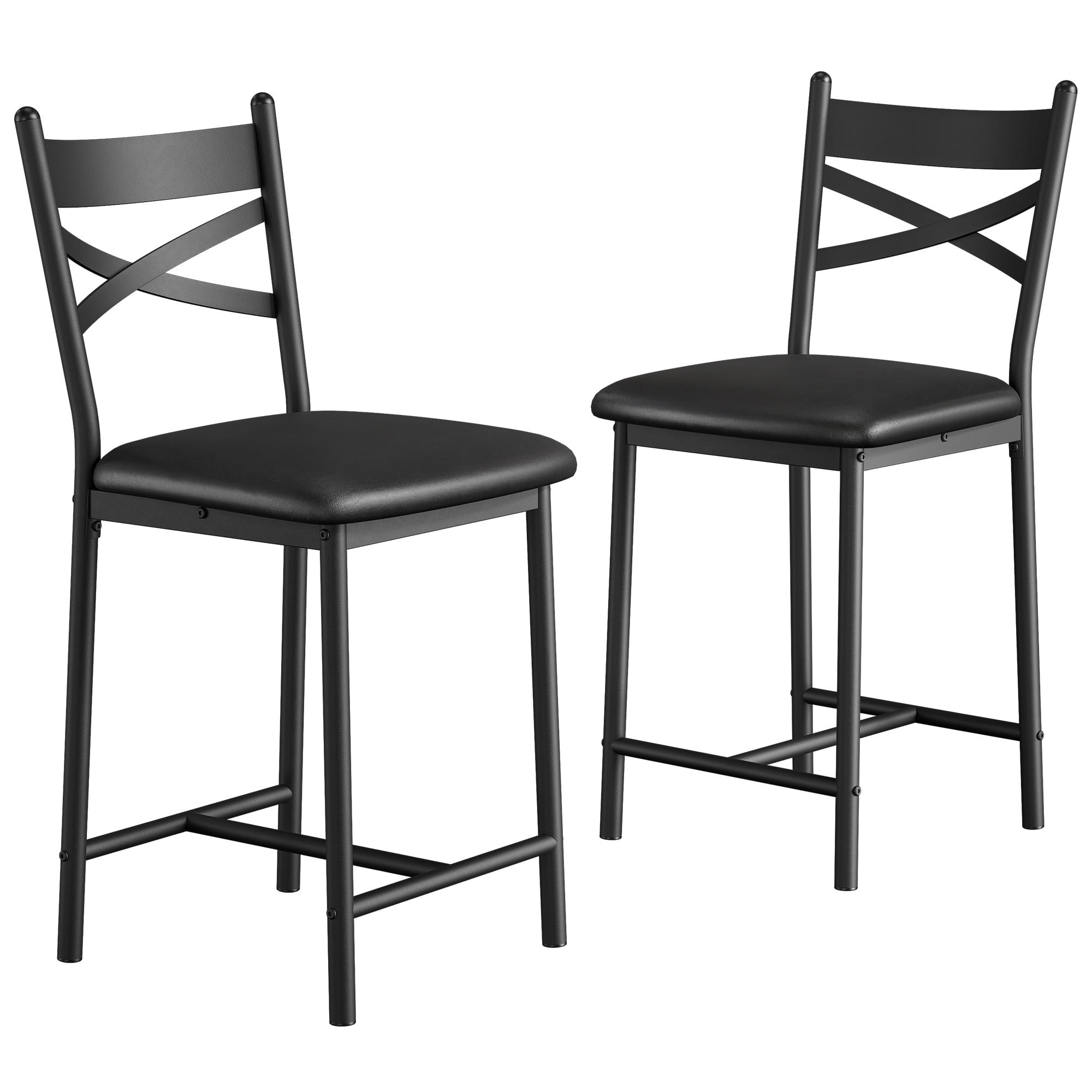 Bar Stools Set of 2,Kitchen Barstools with Footrest and Back,PU Leather ...