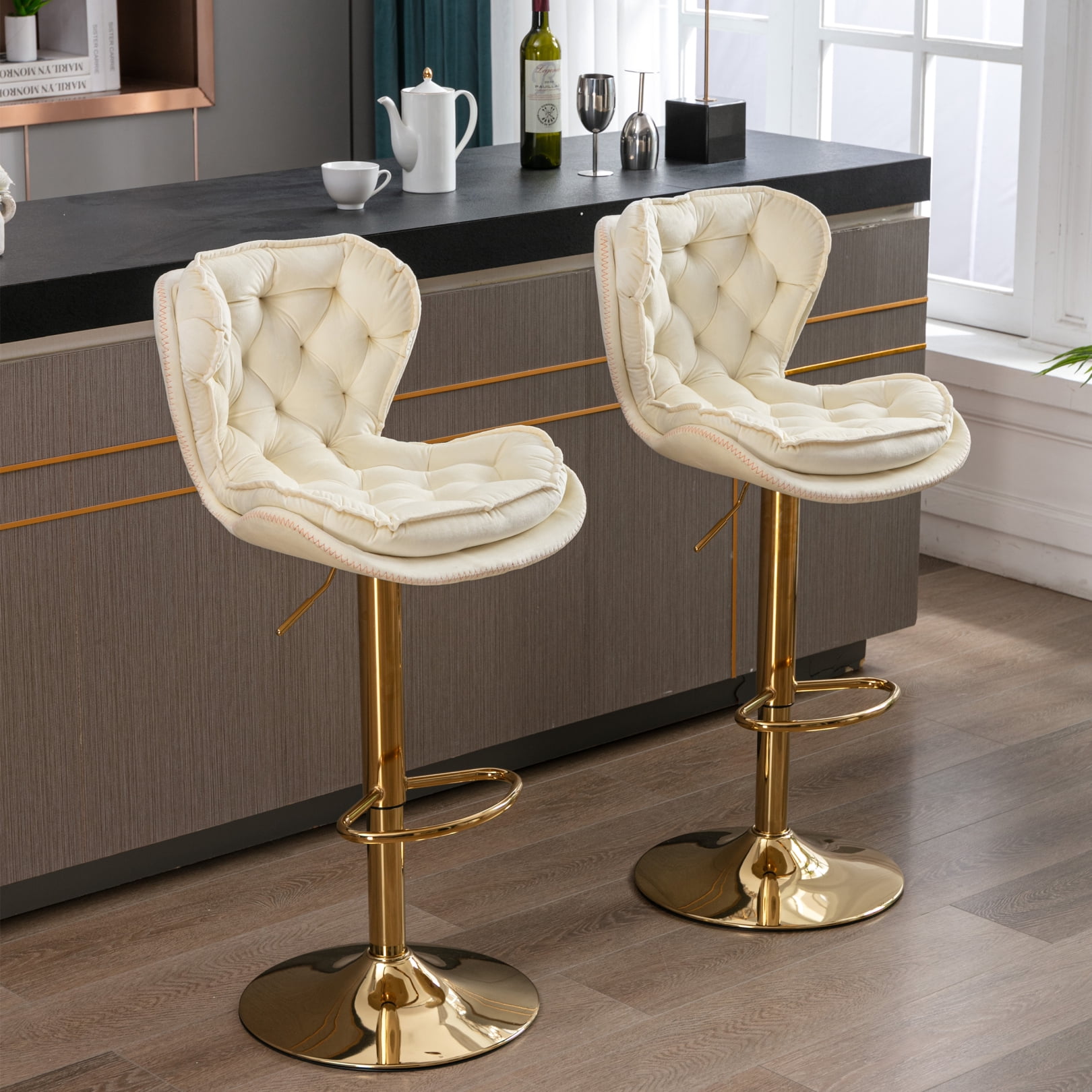 Bar Stools Set of 2, Modern Adjustable Counter Height Bar Stools with ...