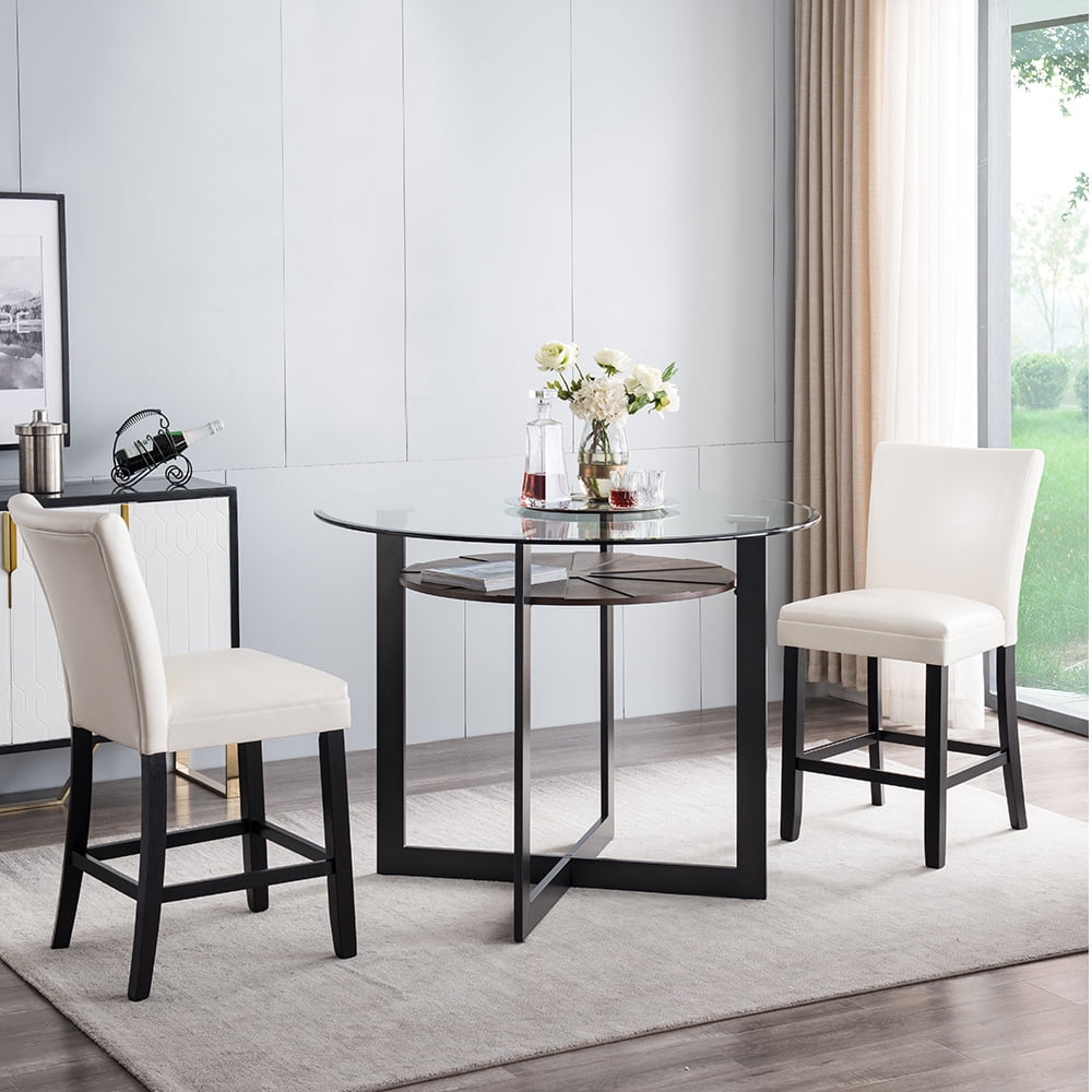 Bar Stools Set of 2, Modern PU Leather Upholstered Dining Chairs with ...