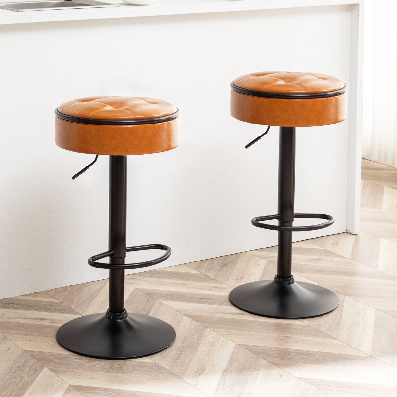 Bar Stools Set of 2, Modern Storage Swivel Adjustable Counter Height ...