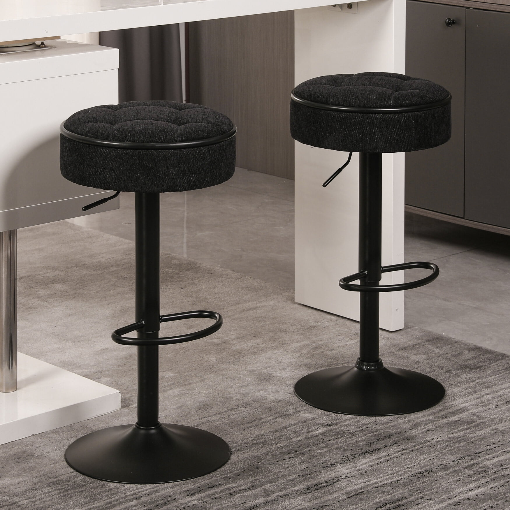 Bar Stools Set of 2, Modern Storage Swivel Adjustable Counter Height ...