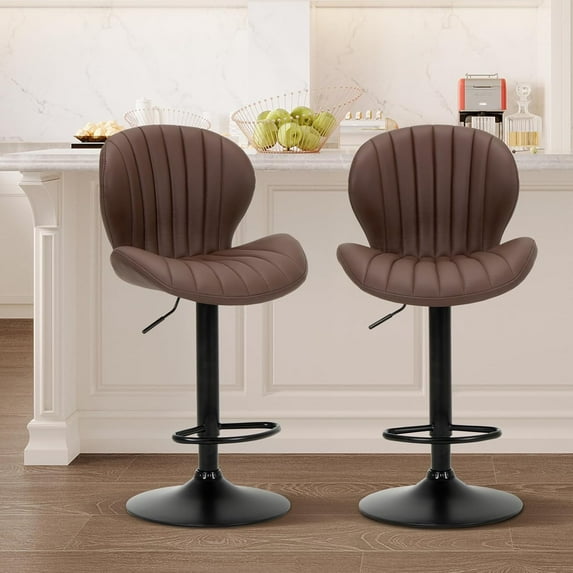 Bar Stools Set of 2, Modern Swivel Bar Chairs, Adjustable Faux Leather ...
