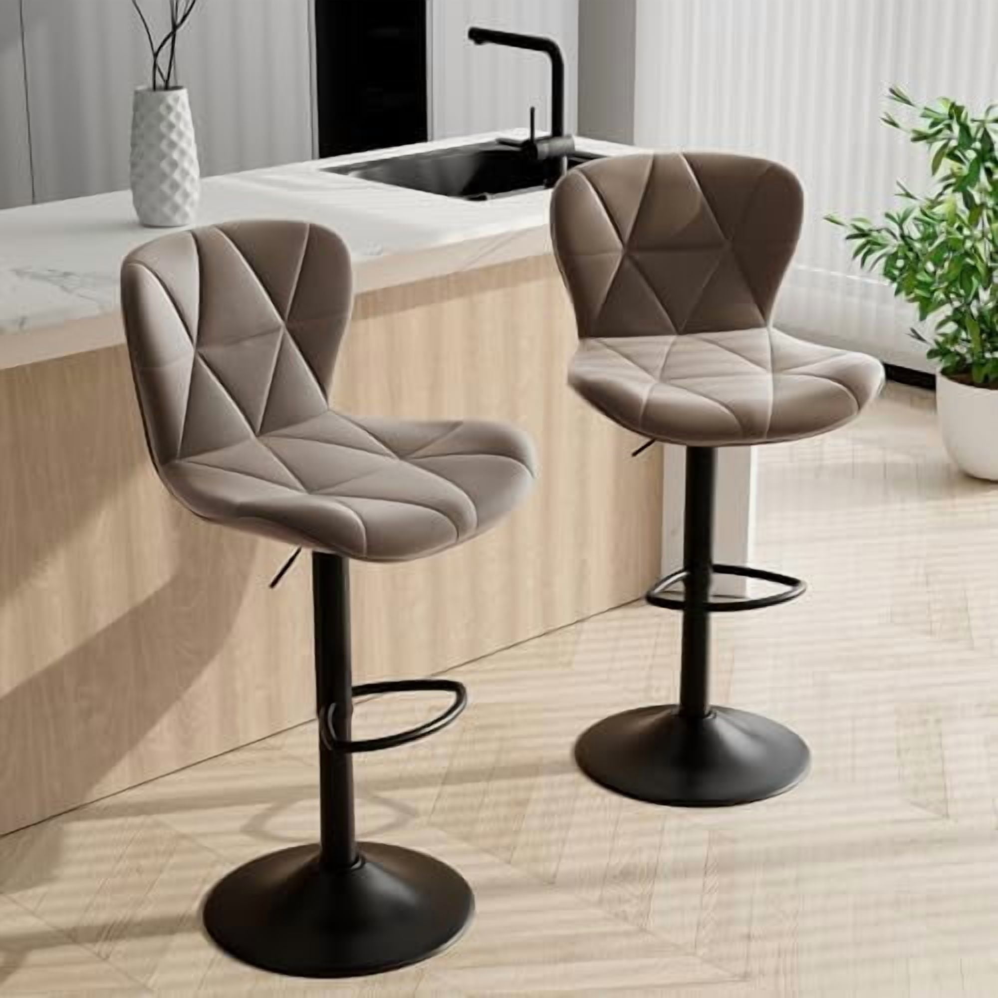 Bar Stools Set of 2, Modern Swivel Bar Chairs, Adjustable PU Leather ...