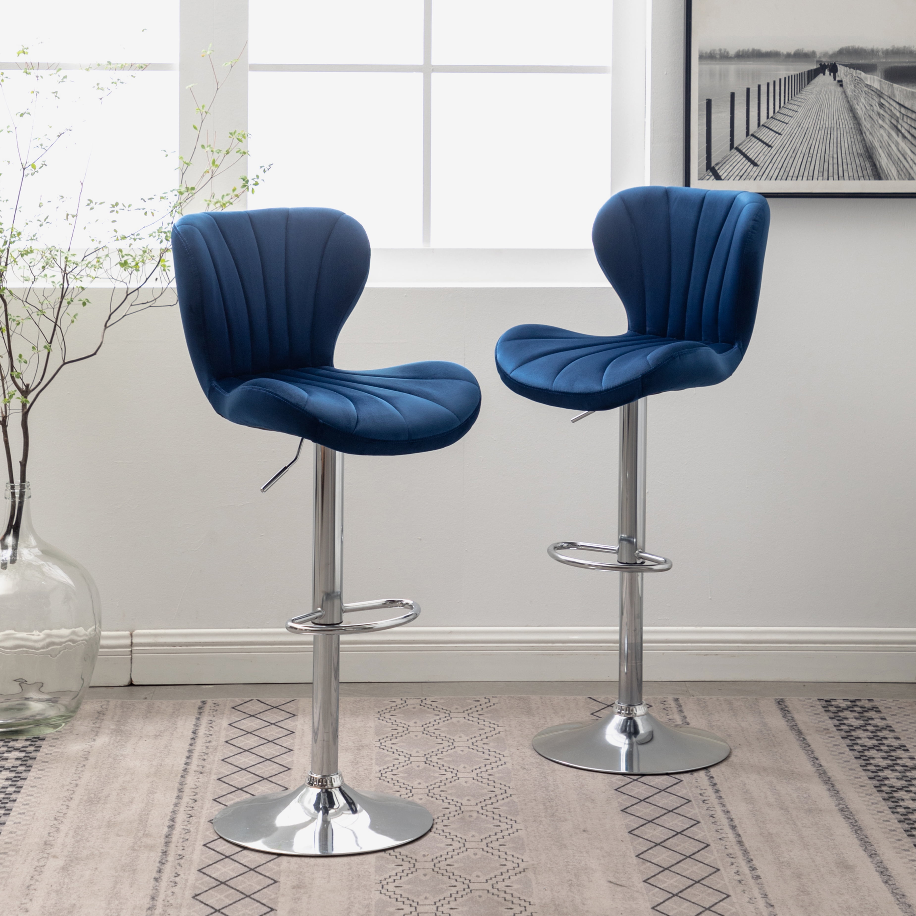 Bar Stools Set of 2, Modern Swivel Bar Chairs, Adjustable Faux Leather ...