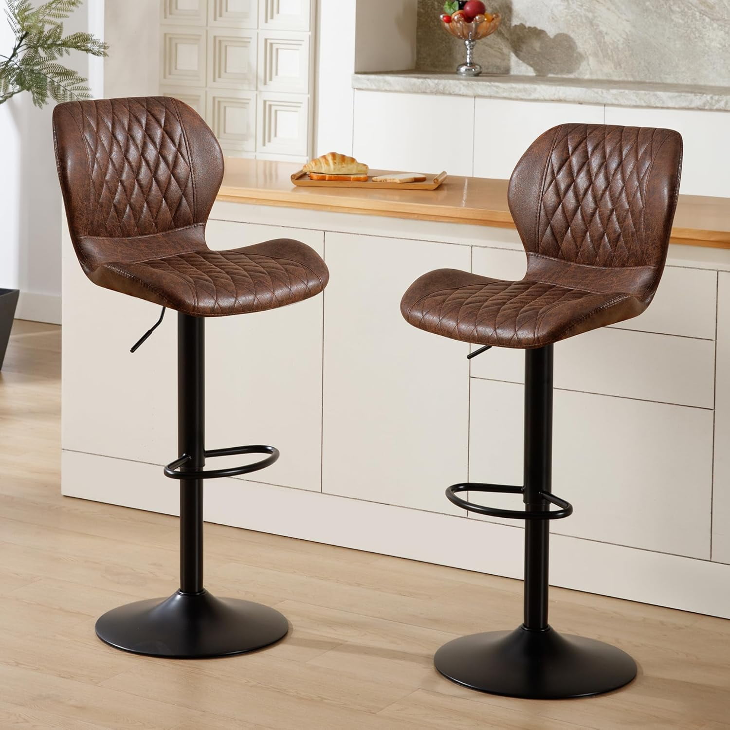 Bar Stools Set of 2, Modern Swivel Counter Height Barstools for Kitchen ...