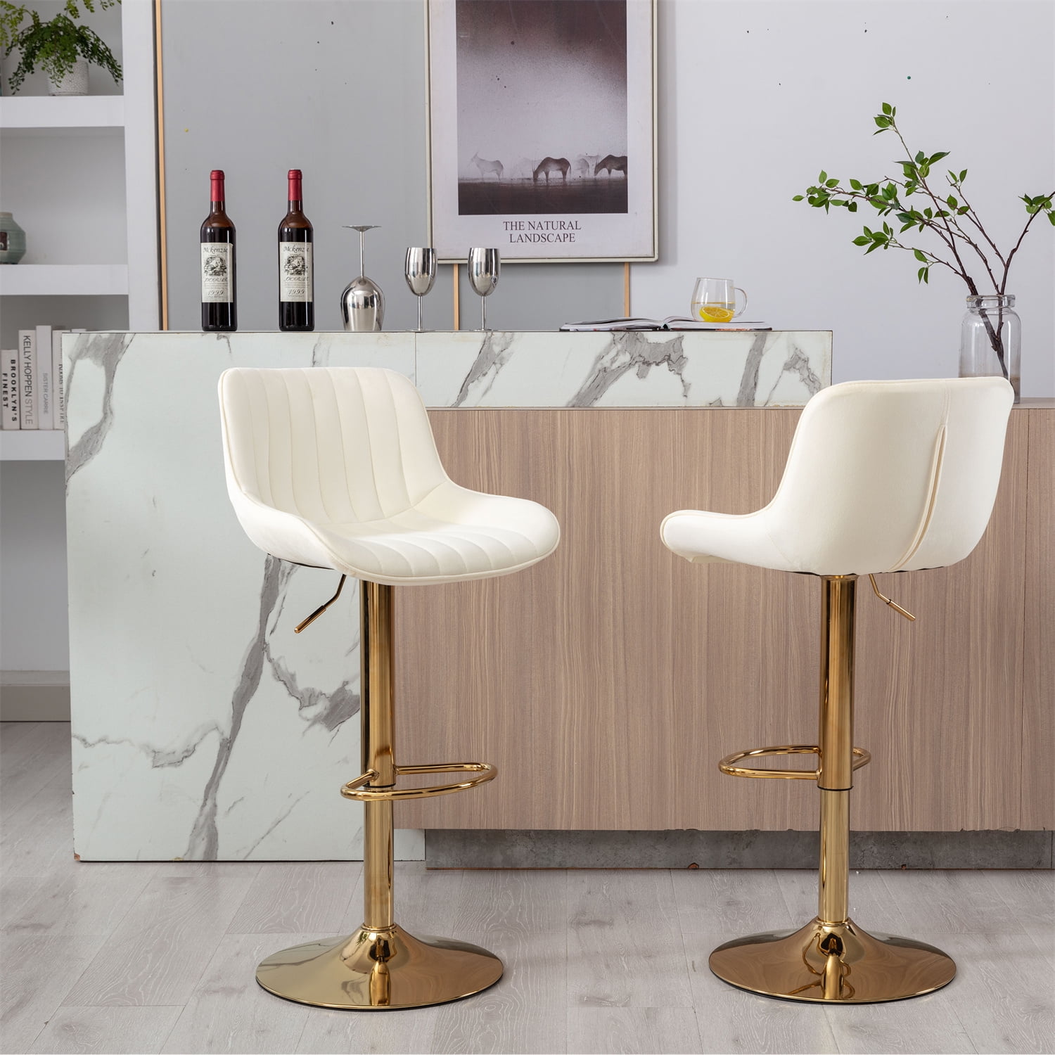 Bar Stools Set of 2, Modern Velvet Tufted Upholstered Bar Chairs with ...