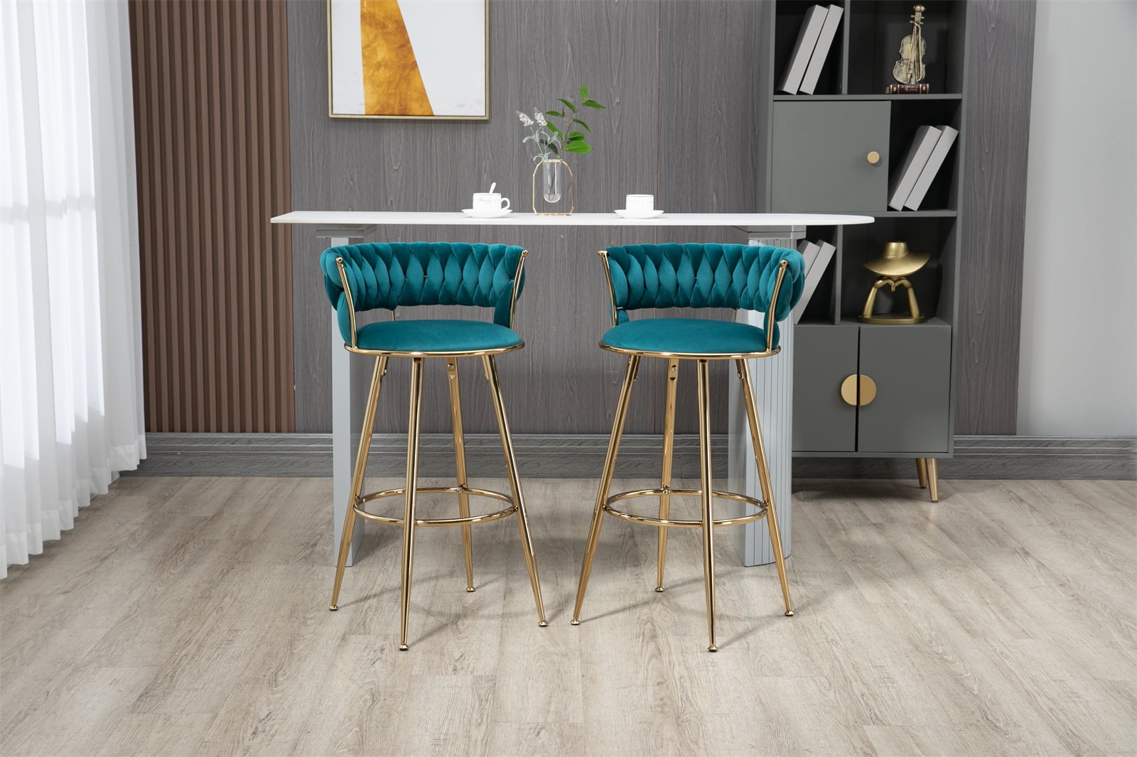 Bar Stools Set of 2, Modern Velvet Tufted Upholstered Counter Height ...