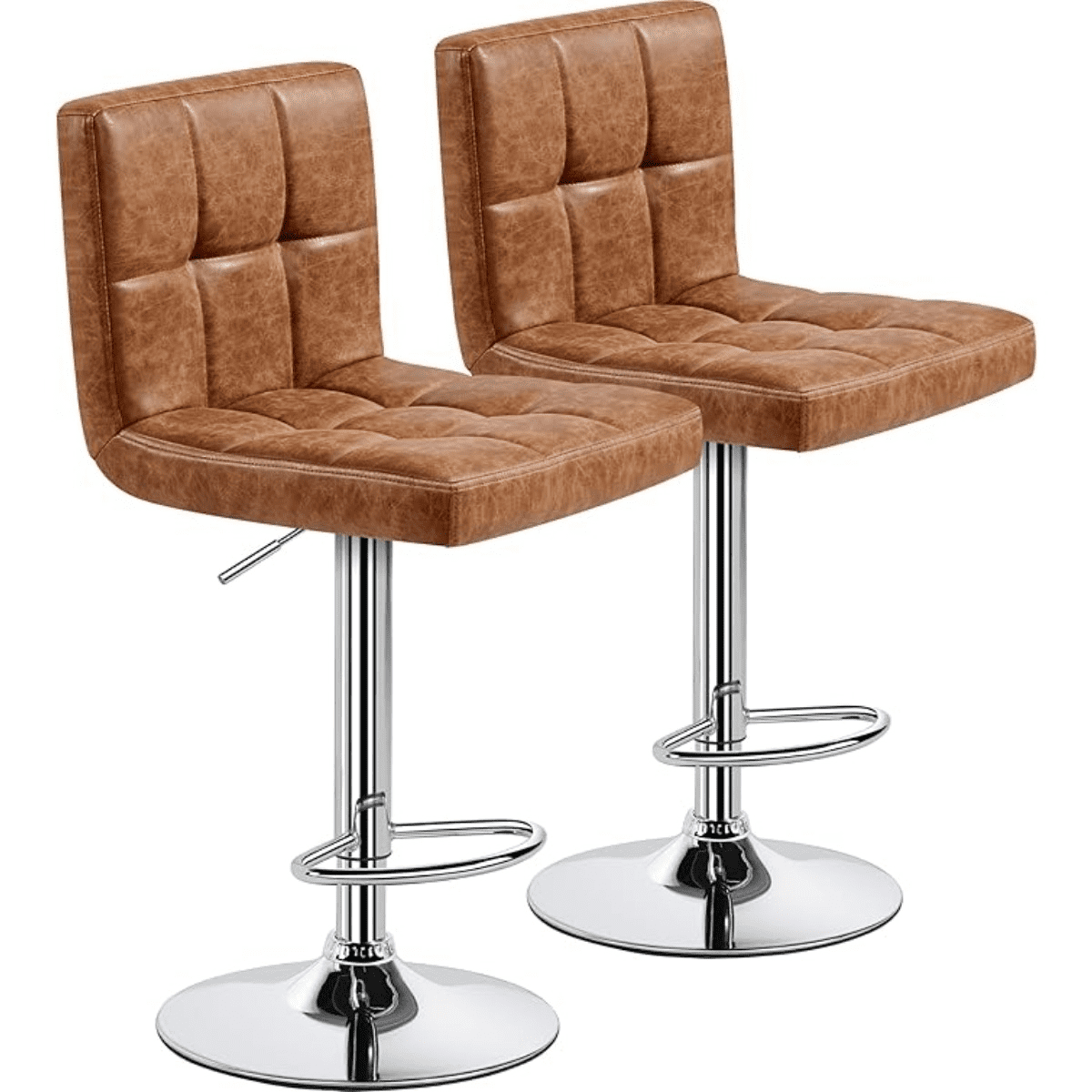 Bar Stools Set of 2, PU Leather Swivel Barstools, Height Adjustable ...