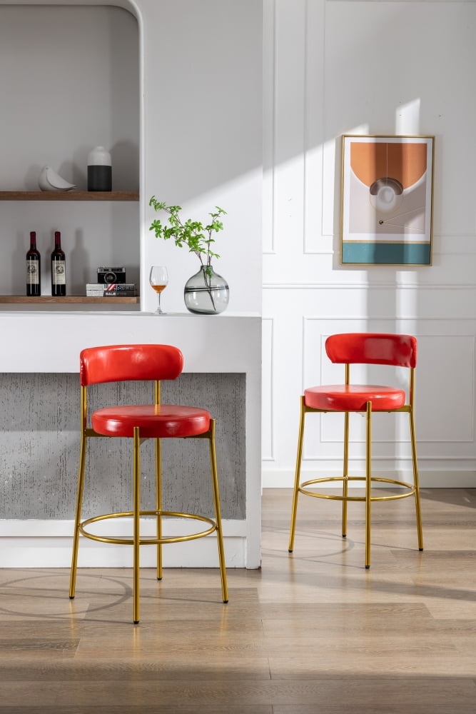 Bar Stools, Set of 2 PU Upholstered Breakfast Stools, Barstools with ...