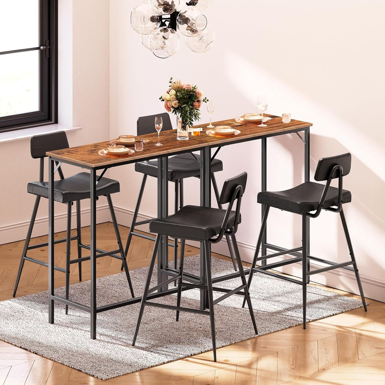 Bar Stools, Set of 2 Bar Stools, PU Upholstered Height Bar Chairs ...