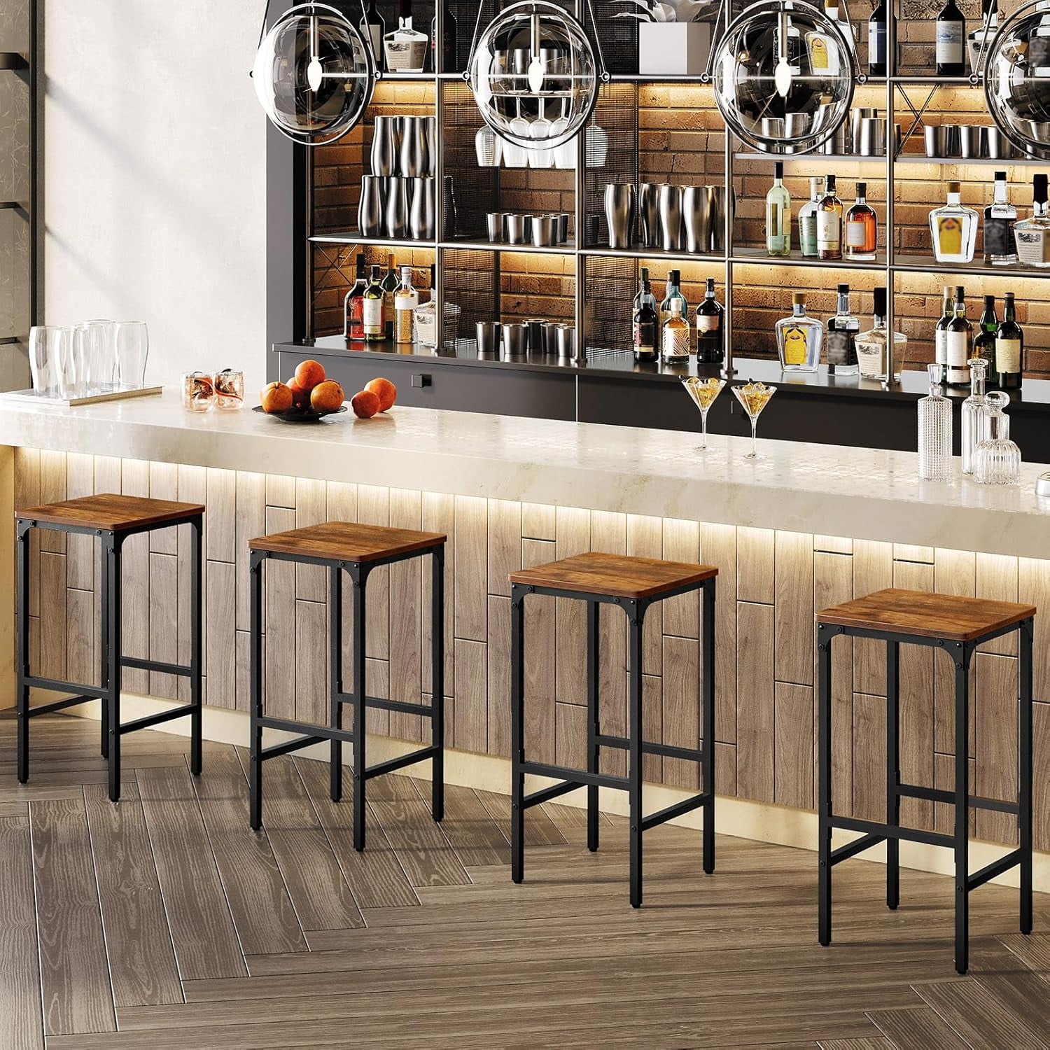 Bar Stools, Set of 2 Rectangular Industrial Bar Chairs, 27.6" Tall ...