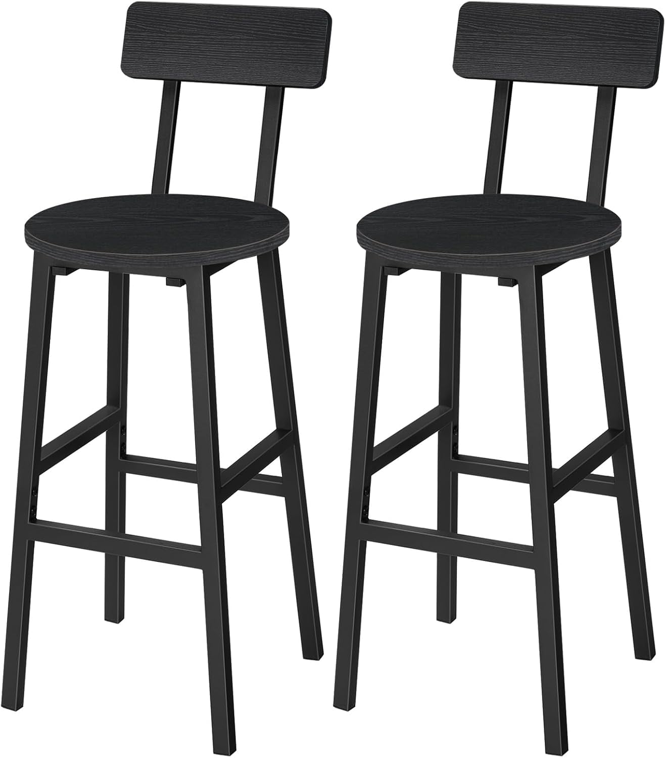 Bar Stools, Set of 2 Round Bar Chairs with Backrest and Footrest, 24.4 ...