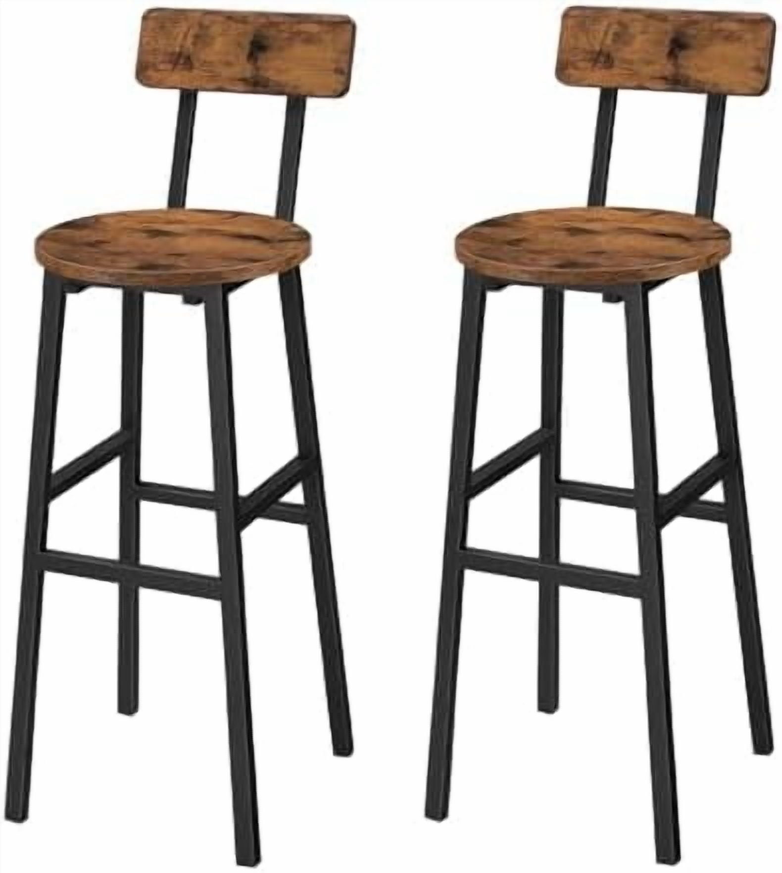Bar Stools, Set of 2 Round Bar Chairs with Backrest and Footrest, 24.4 ...