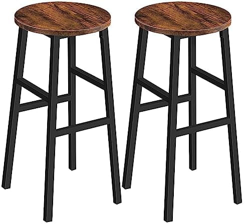 Bar Stools, Set of 2 Round Bar Chairs with Footrest, 24.4 Inch Kitchen ...