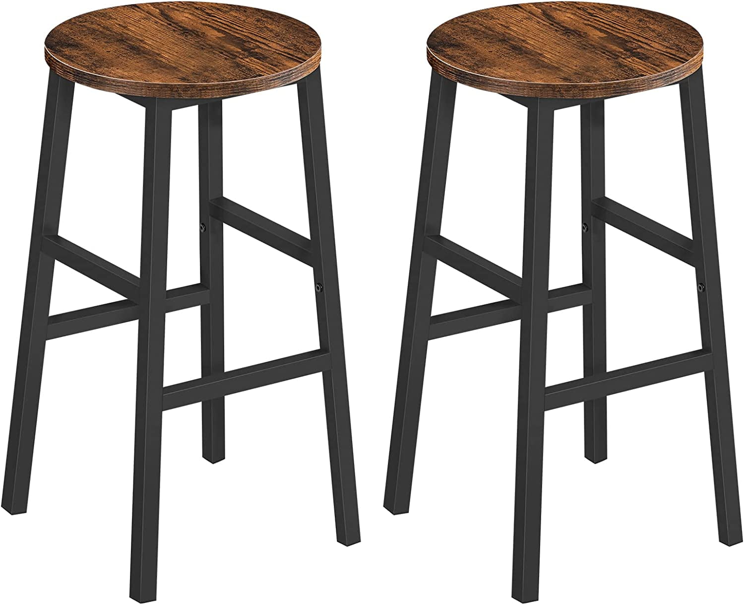 Bar Stools, Set of 2 Round Bar Chairs with Footrest, 24.4 Inch Kitchen ...