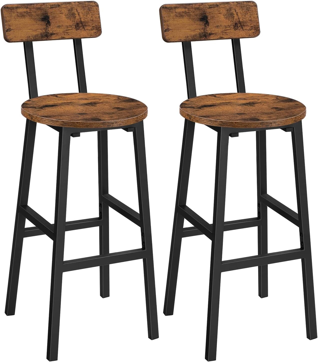 Bar Stools, Set of 2 Round Bar Chairs with Footrest, 24.4 Inches Bar ...