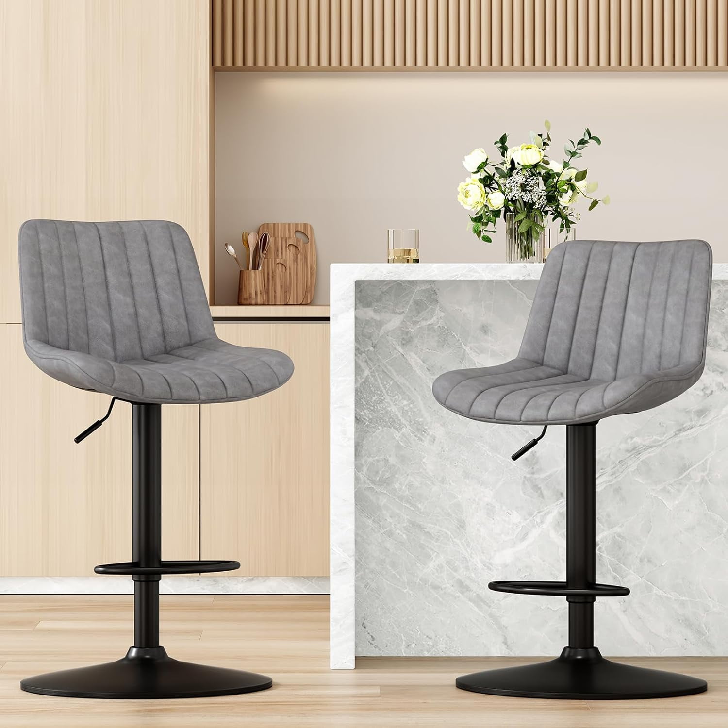 Bar Stools Set of 2, Swivel Adjustable Barstools, Bar Height Stools ...