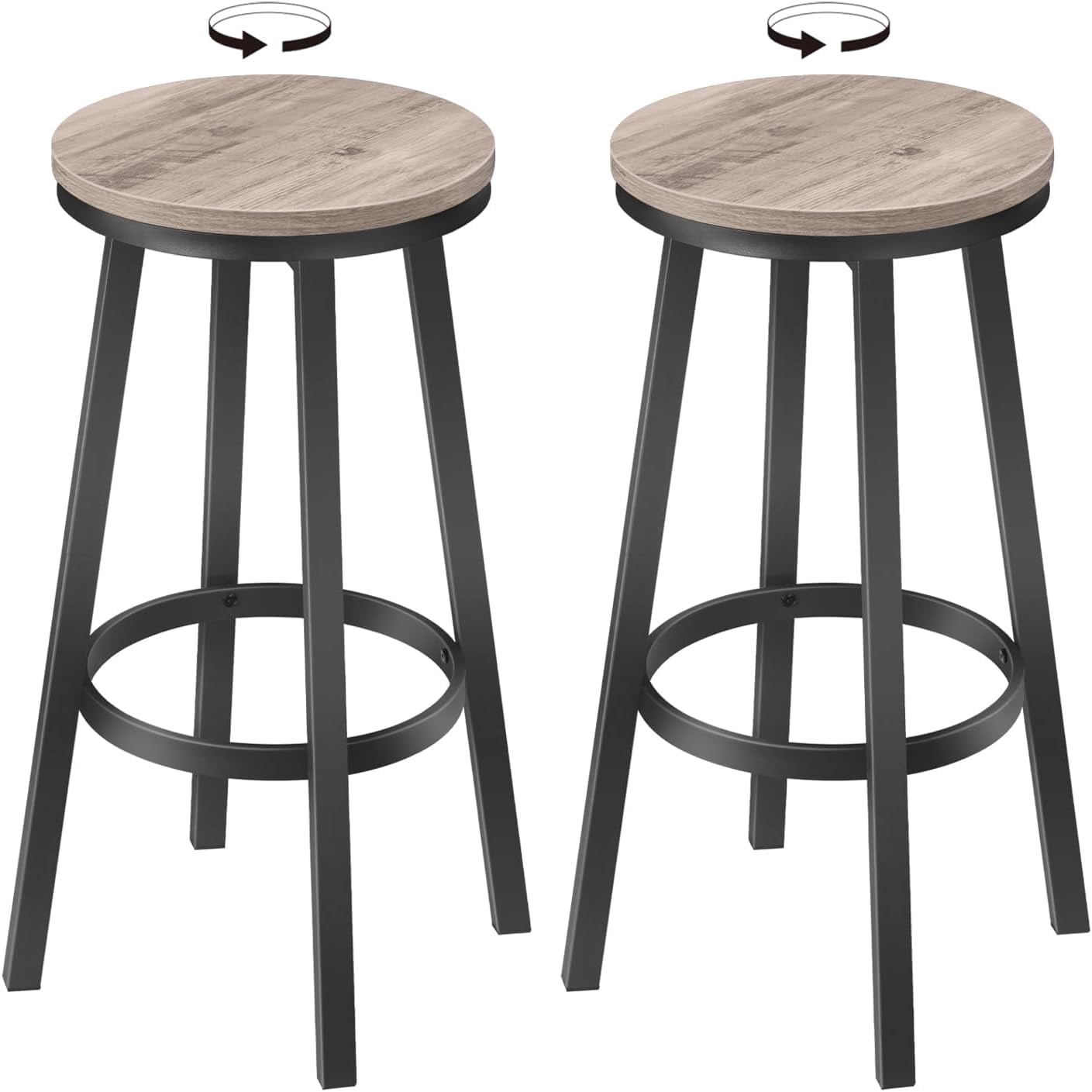 Bar Stools, Set of 2 Swivel Bar Stools, Round Bar Chairs with Footrest ...