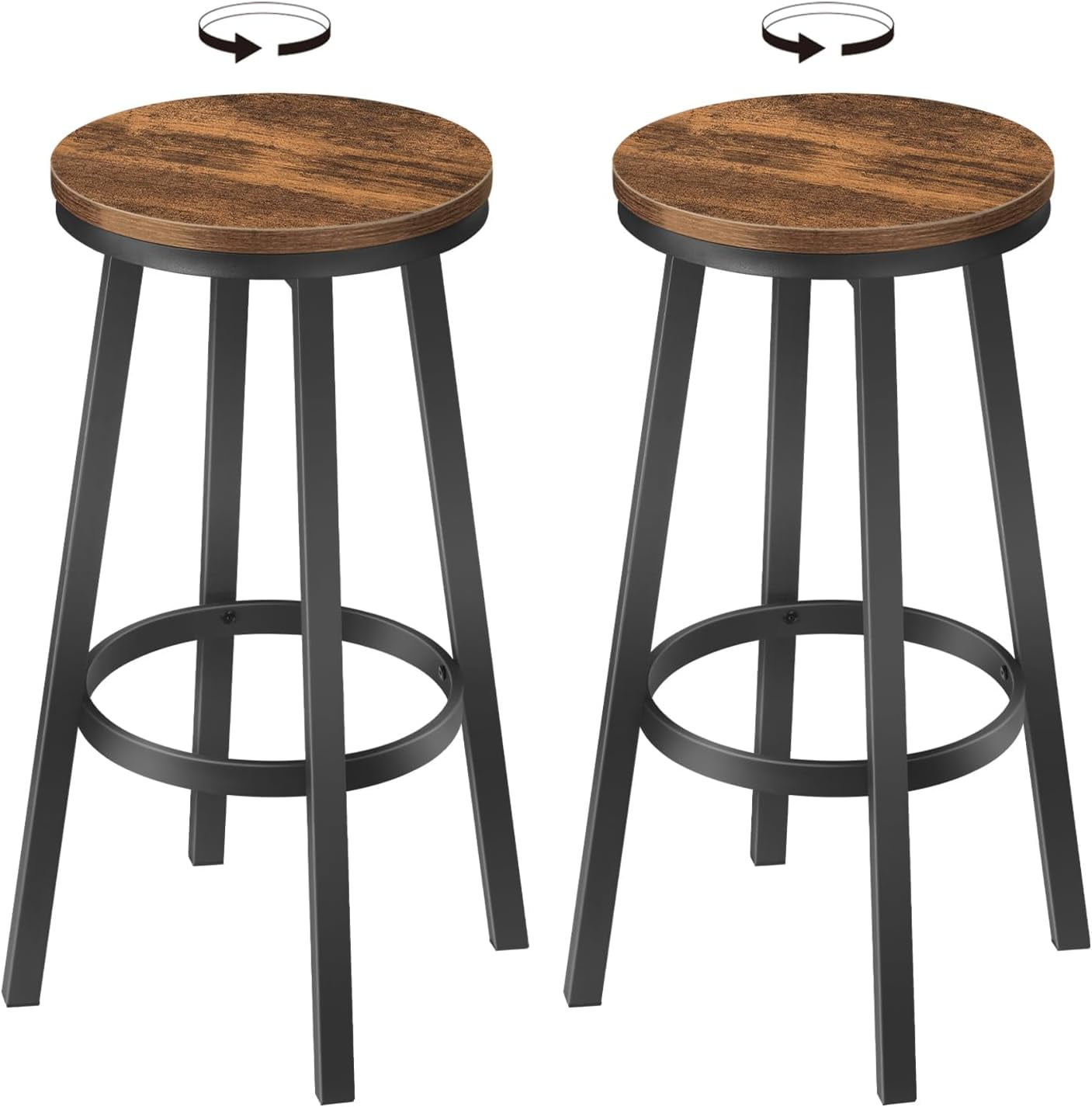 Bar Stools, Set of 2 Swivel Bar Stools, Round Bar Chairs with Footrest ...