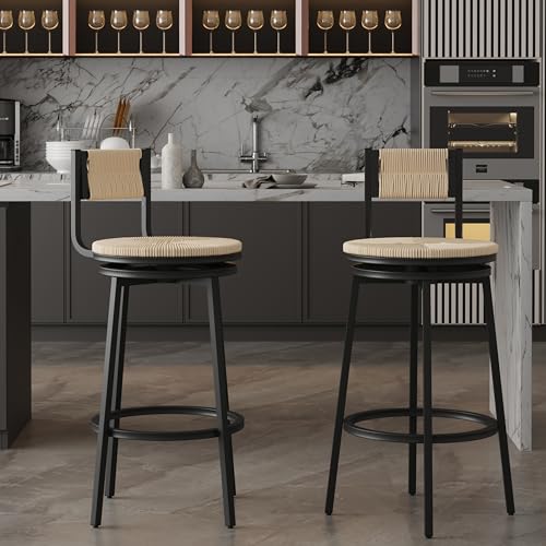 Bar Stools Set of 2, Swivel Counter Height Bar Stools, Upholstered ...