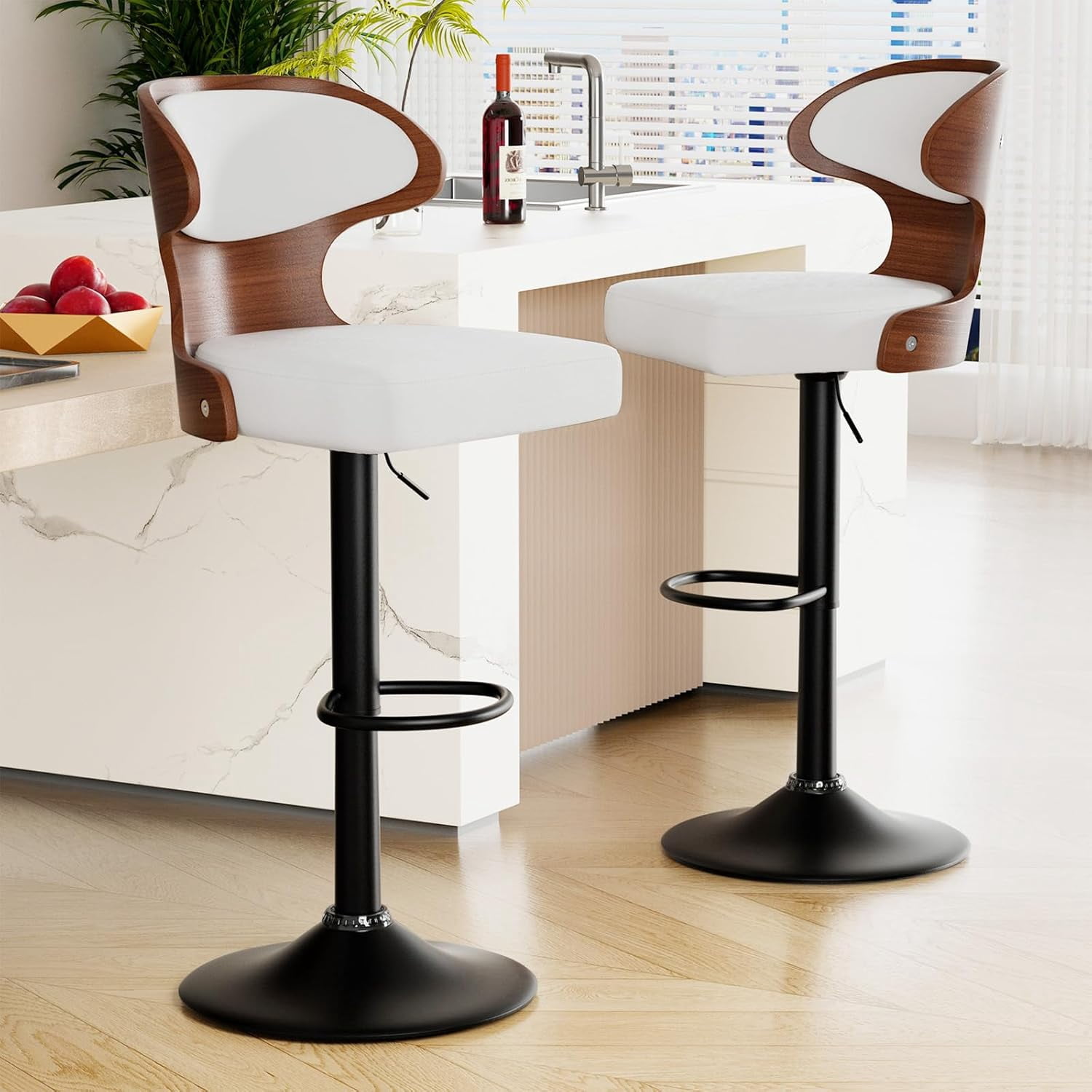 Bar Stools Set of 2, Swivel Counter Height Barstools with Back and ...