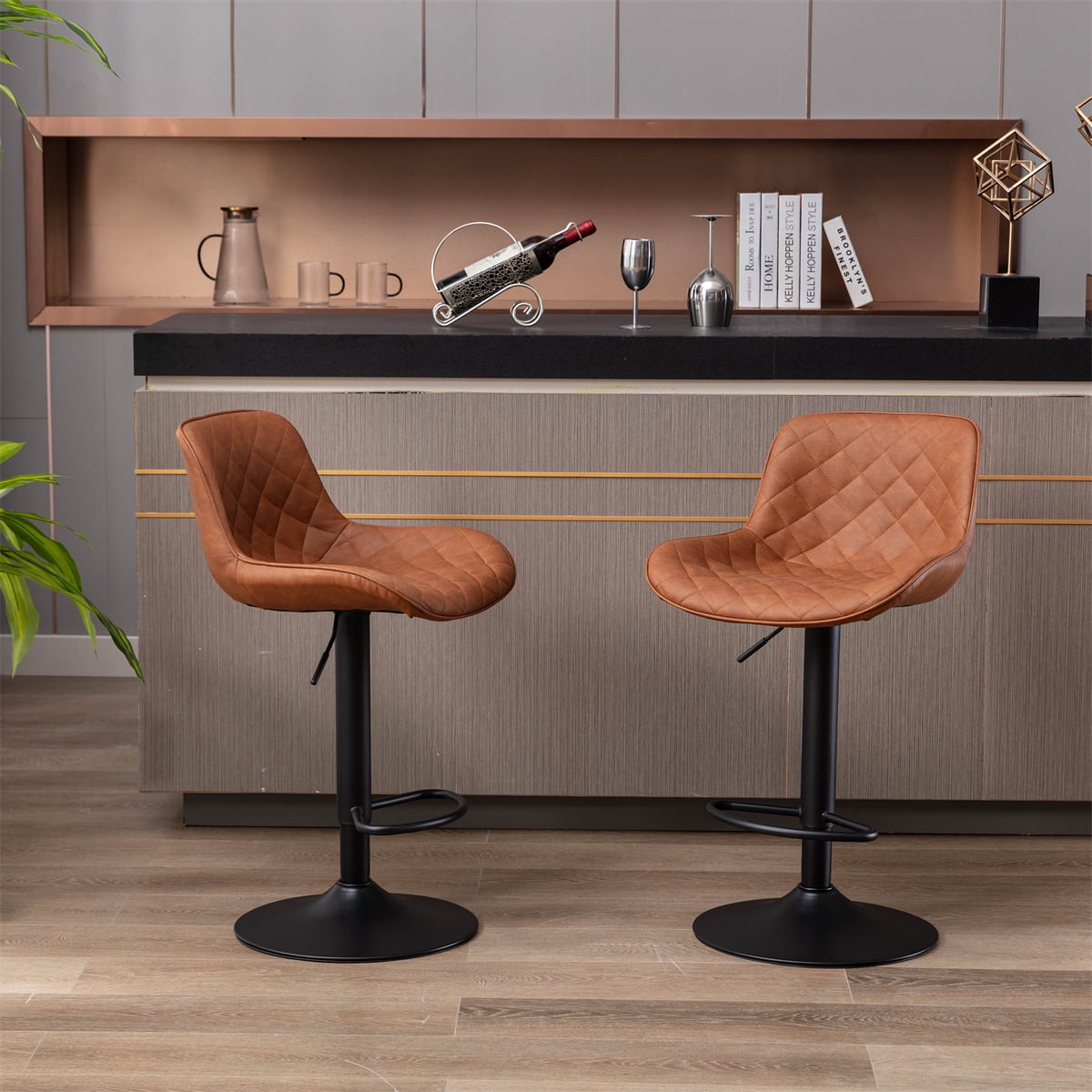 Bar Stools Set of 2, Swivel Height Adjustable Barstools with Black ...