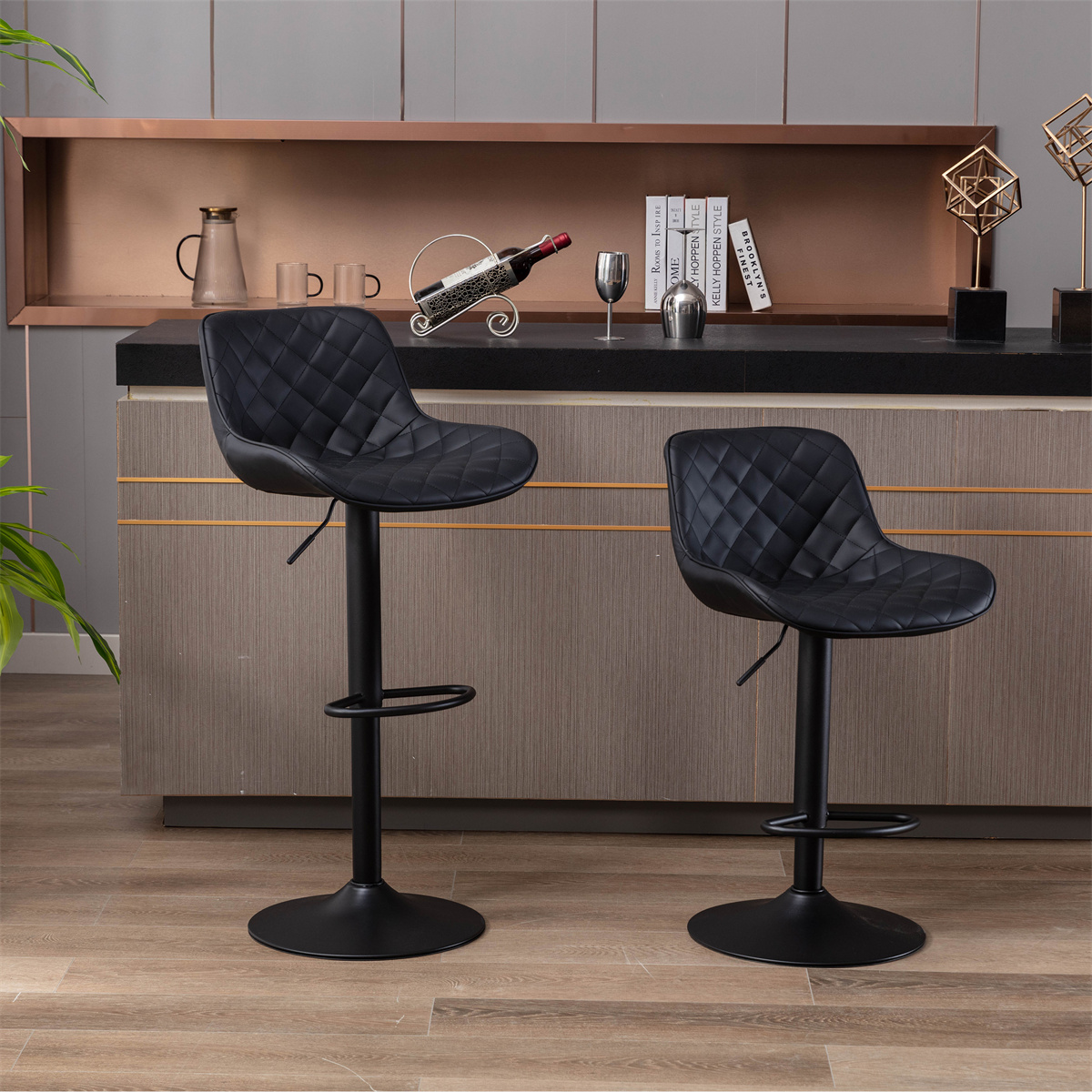 Bar Stools Set of 2, Swivel Height Adjustable Barstools with Black ...