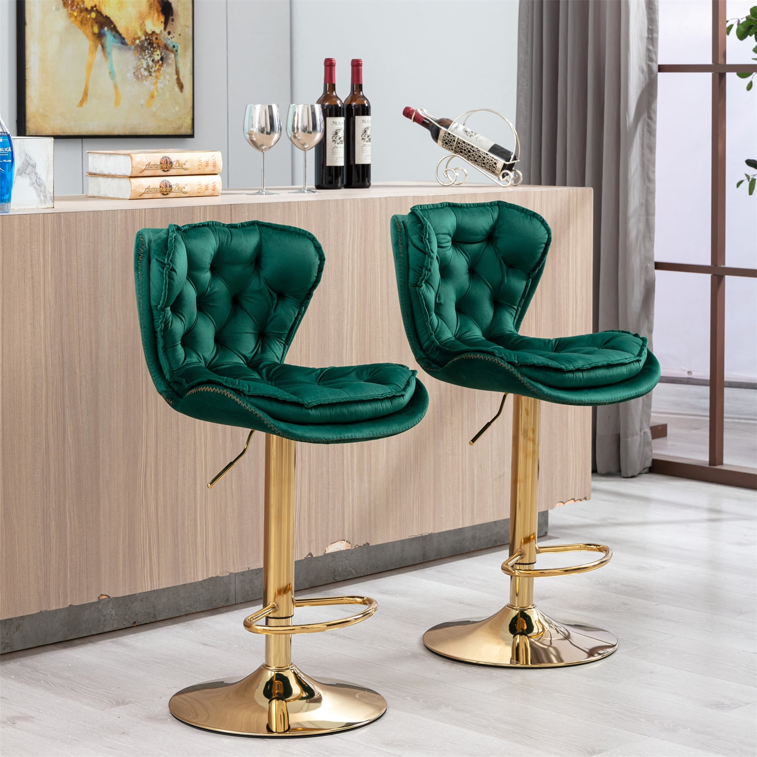 Bar Stools Set of 2, Swivel Height Adjustable Mechanical Lifting Bar ...