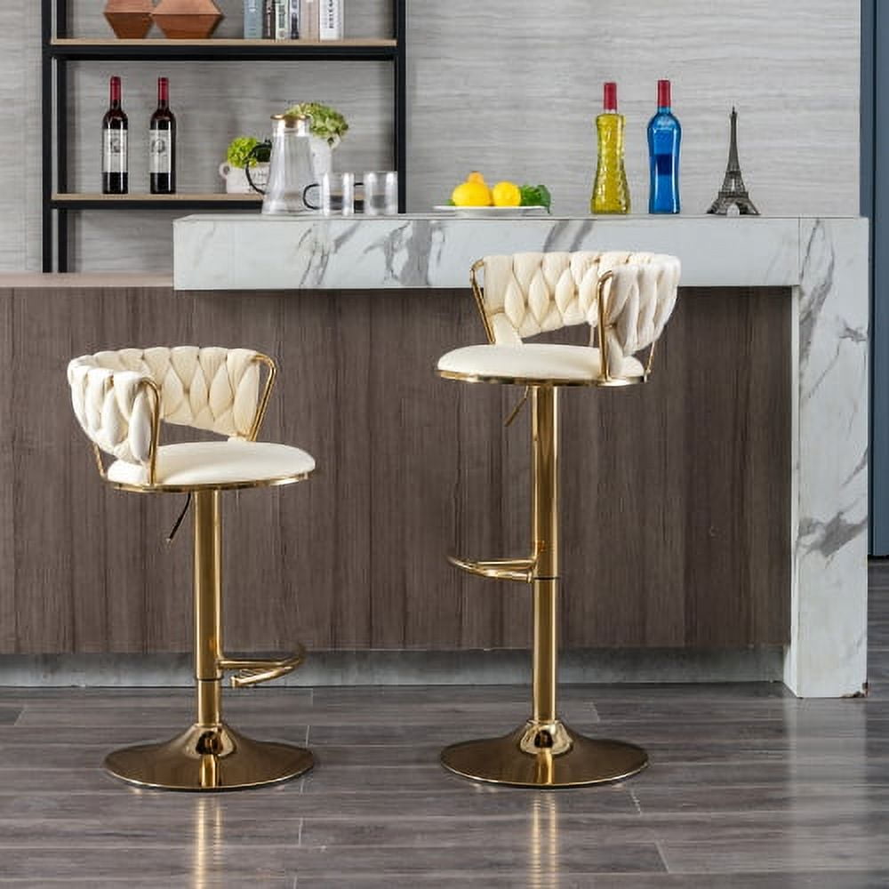 Bar Stools Set of 2, Swivel Height Adjustable Velvet Upholstered ...