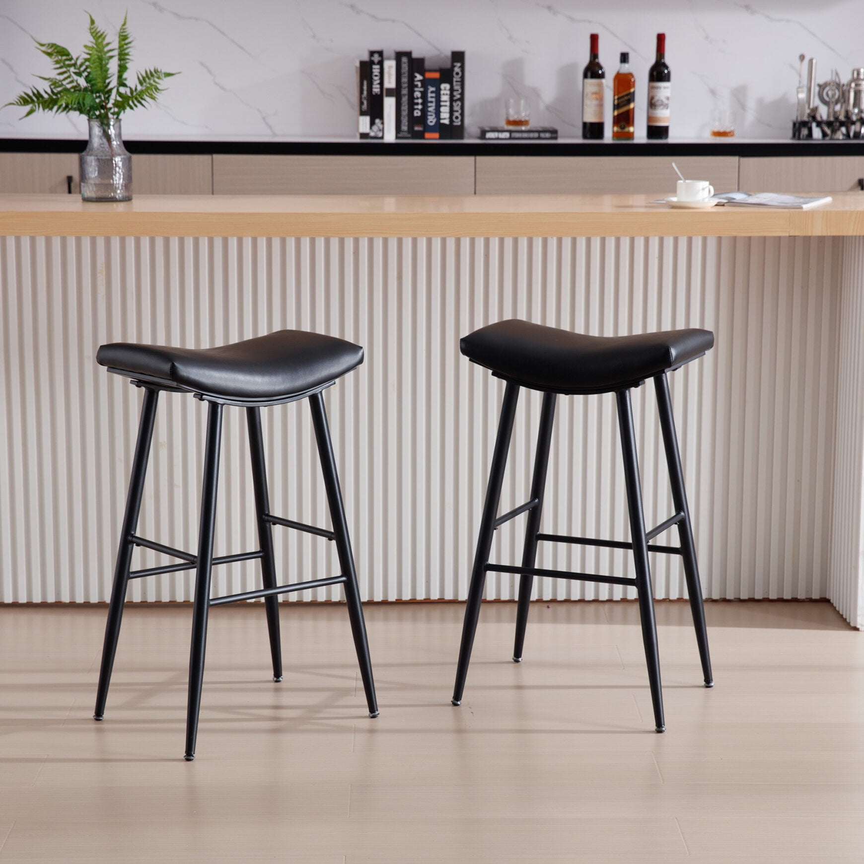 Bar Stools Set of 2,Upholstered Counter Height Barstools with Back and ...