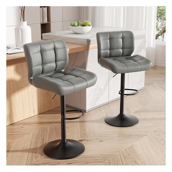 Bar Stools Set of 2, Upholstered Faux Leather Swivel Bar Stools, Modern ...
