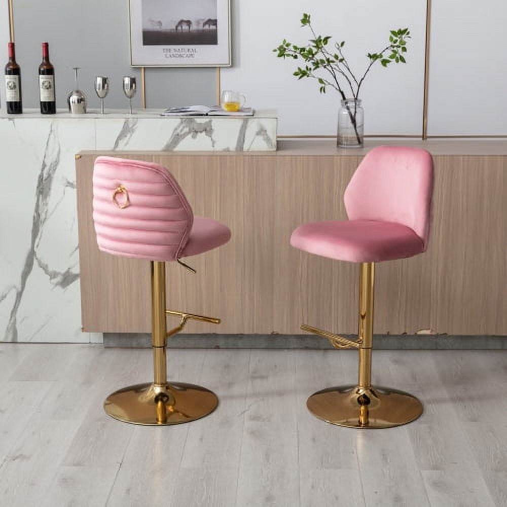 Pink Velvet Bar Stools Set of 2, Adjustable Height, Swivel Dining for ...