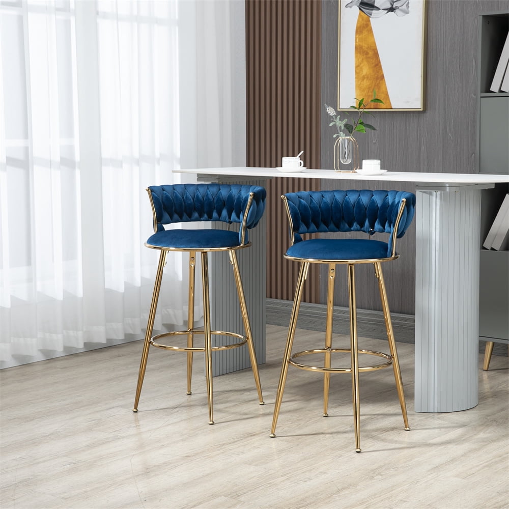 Bar Stools Set of 2, Velvet Counter Height Stools with Back and ...