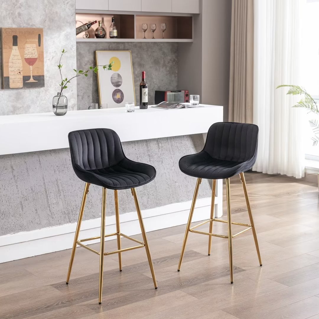Bar Stools Set of 2,Velvet Fabric Counter Stool with Chrome Footrest ...