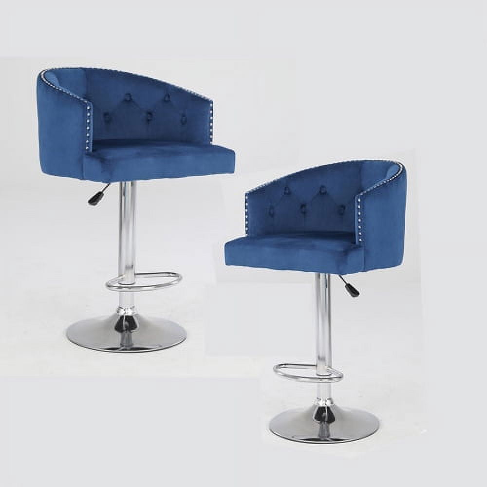 Bar Stools Set of 2, Velvet Swivel Bar Stools with Chrome Steel ...