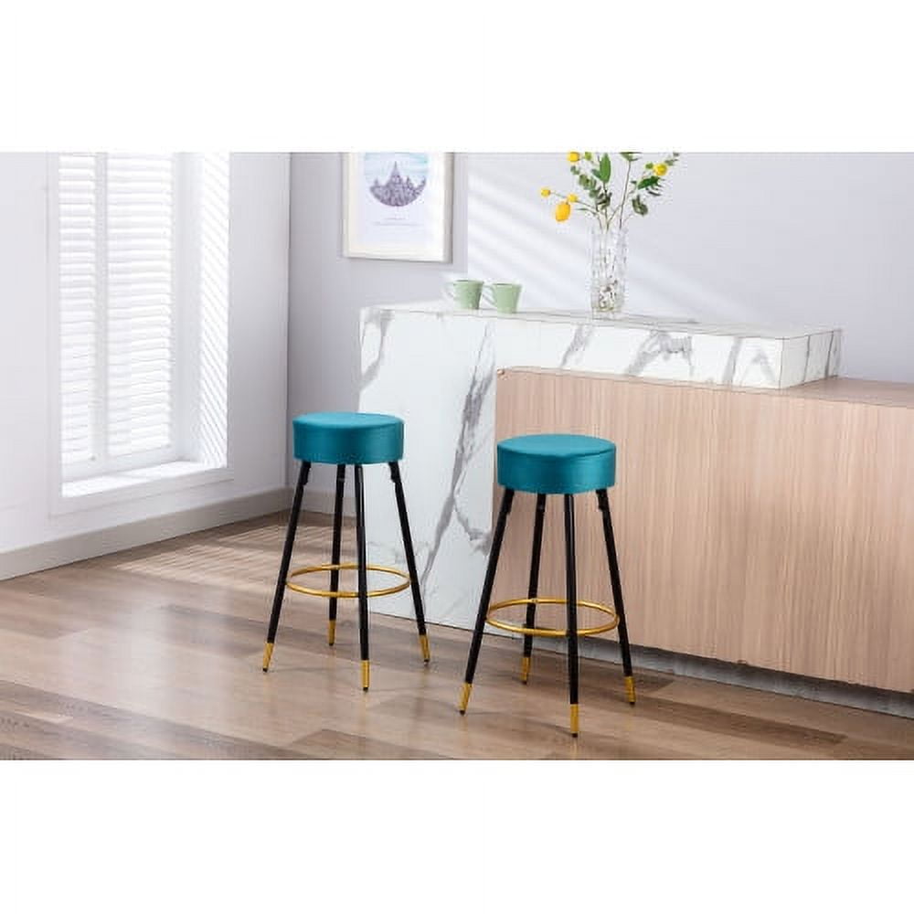 Bar Stools Set of 2, Velvet Upholstered Round Dining Chair Stool with ...