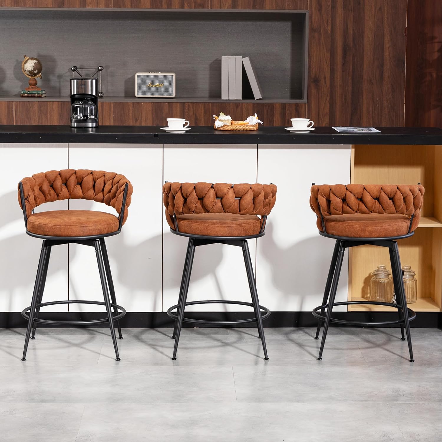 Bar Stools Set of 3, 24 inch Counter Height Bar Stools, 360° Swivel ...