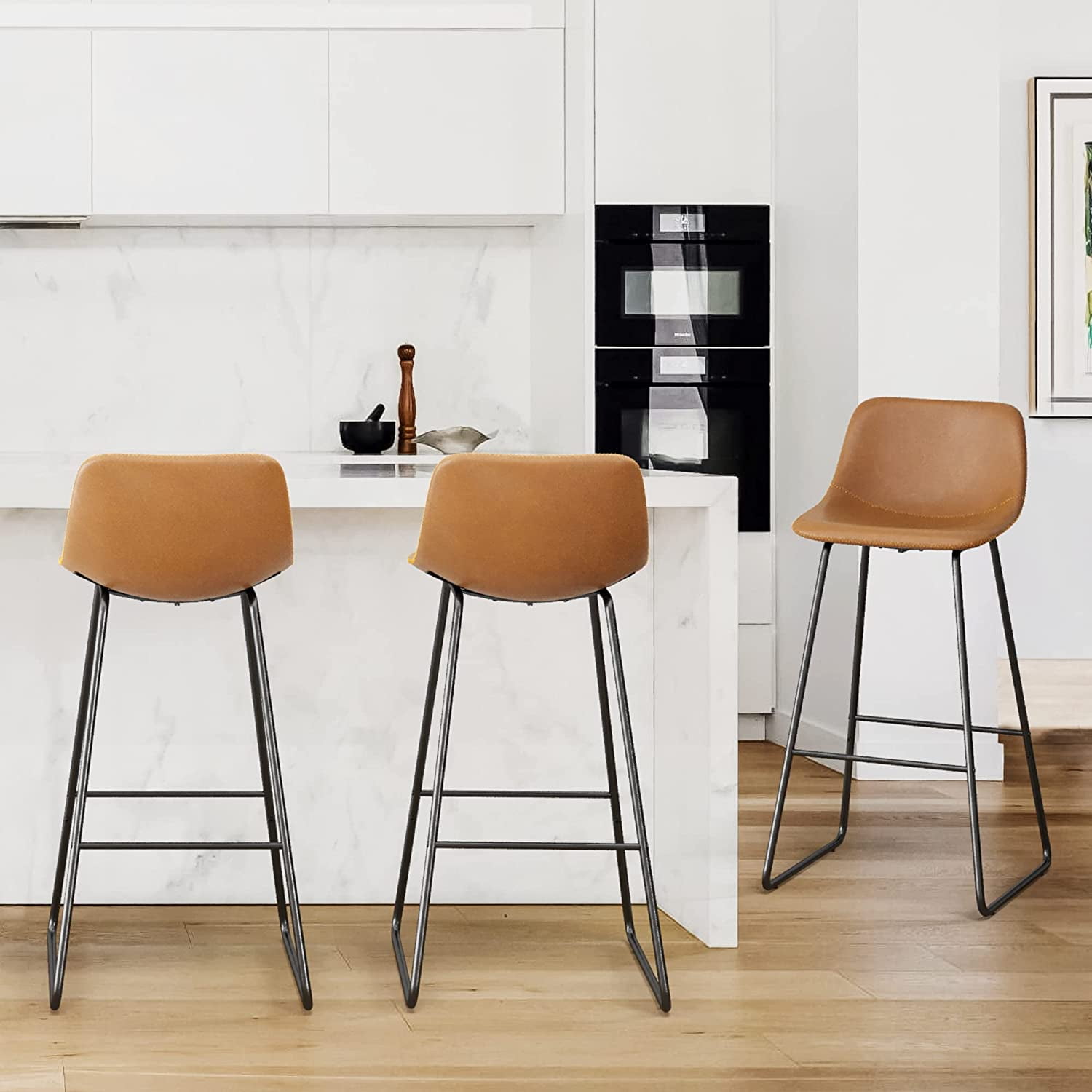 Bar Stools Set of 3, 30" ALX Faux Leather Barstools, Modern Counter ...