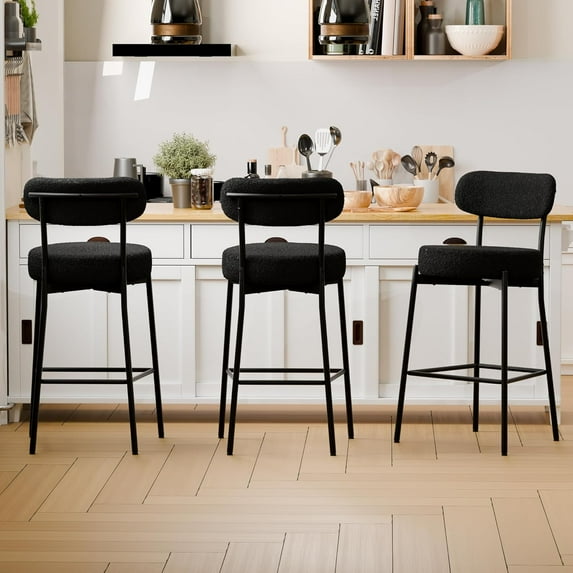 Bar Stools Set of 3,Black 28" Counter Height Bar Stools with Curved ...