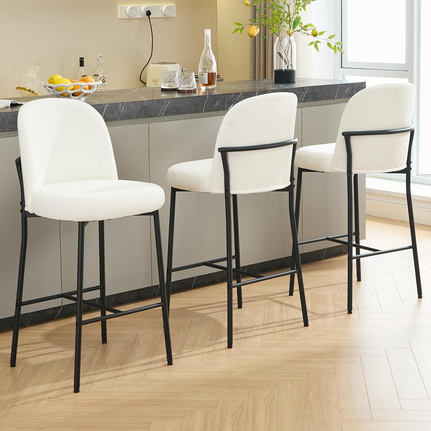 Bar Stools Set of 3, Counter Height Bar Stools with Back, Upholstered ...