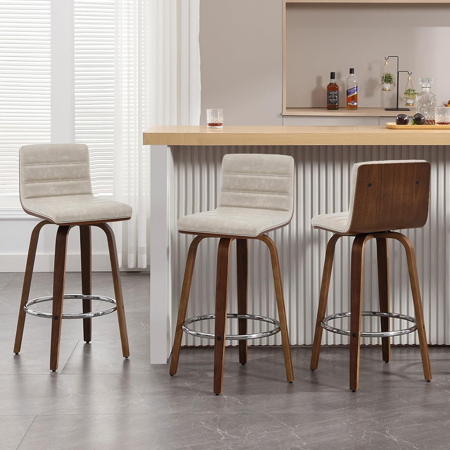 Bar Stools Set of 3 Swivel Bar Stools with Backs, 29 Inch Bar Height ...