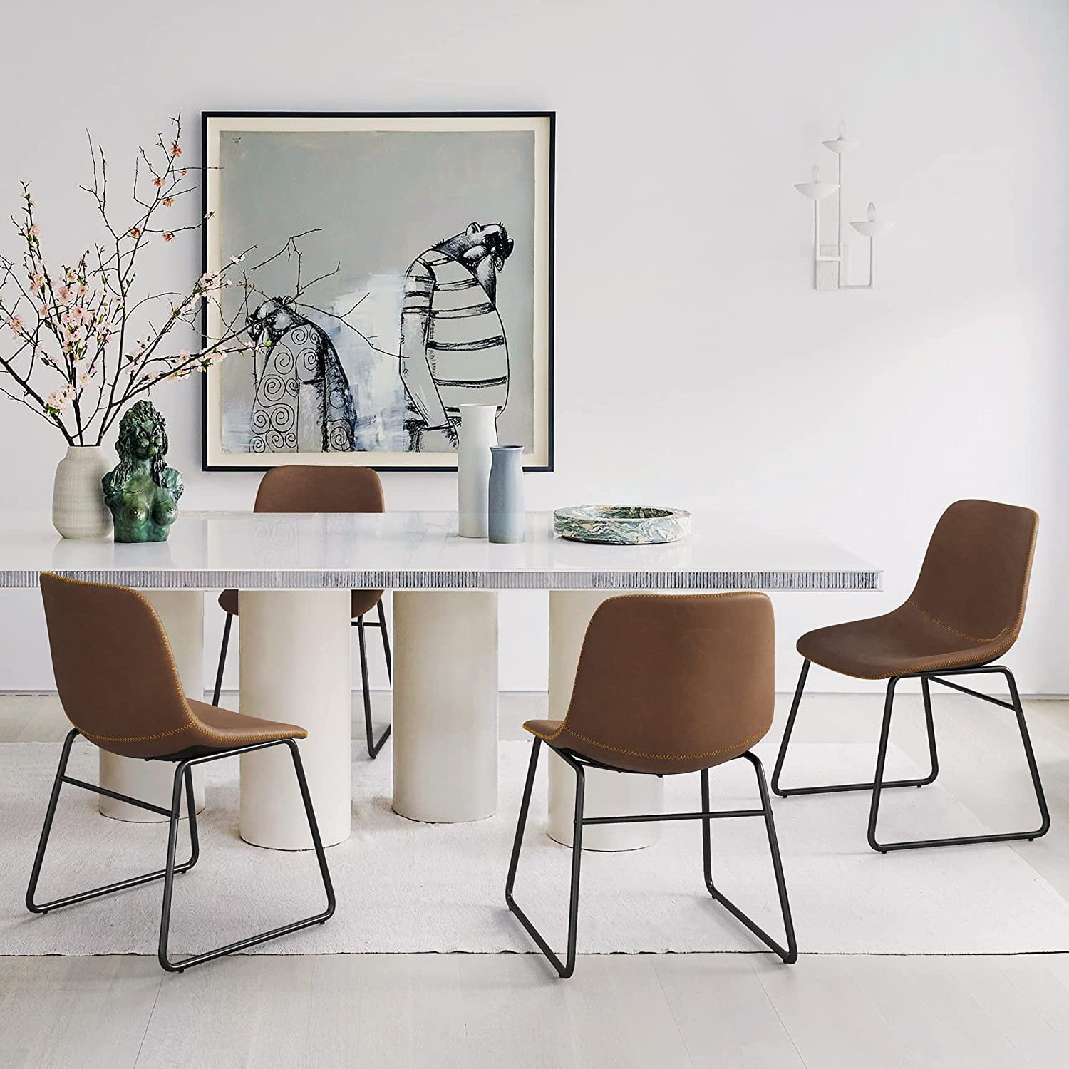 Bar Stools Set of 4 24" ALX Faux Leather Barstools Modern Counter ...