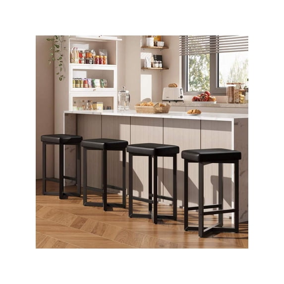 Bar Stools Set Of 4, 24.6" Counter Height Backless Stools With PU ...
