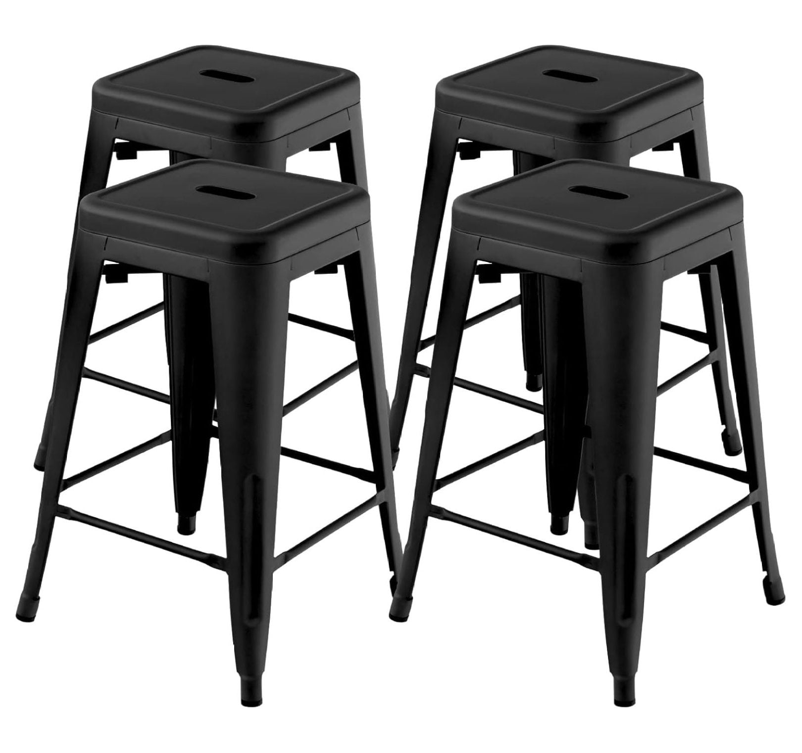 Bar Stools Set of 4, 24” Stackable Metal Stools with Square Seat ...
