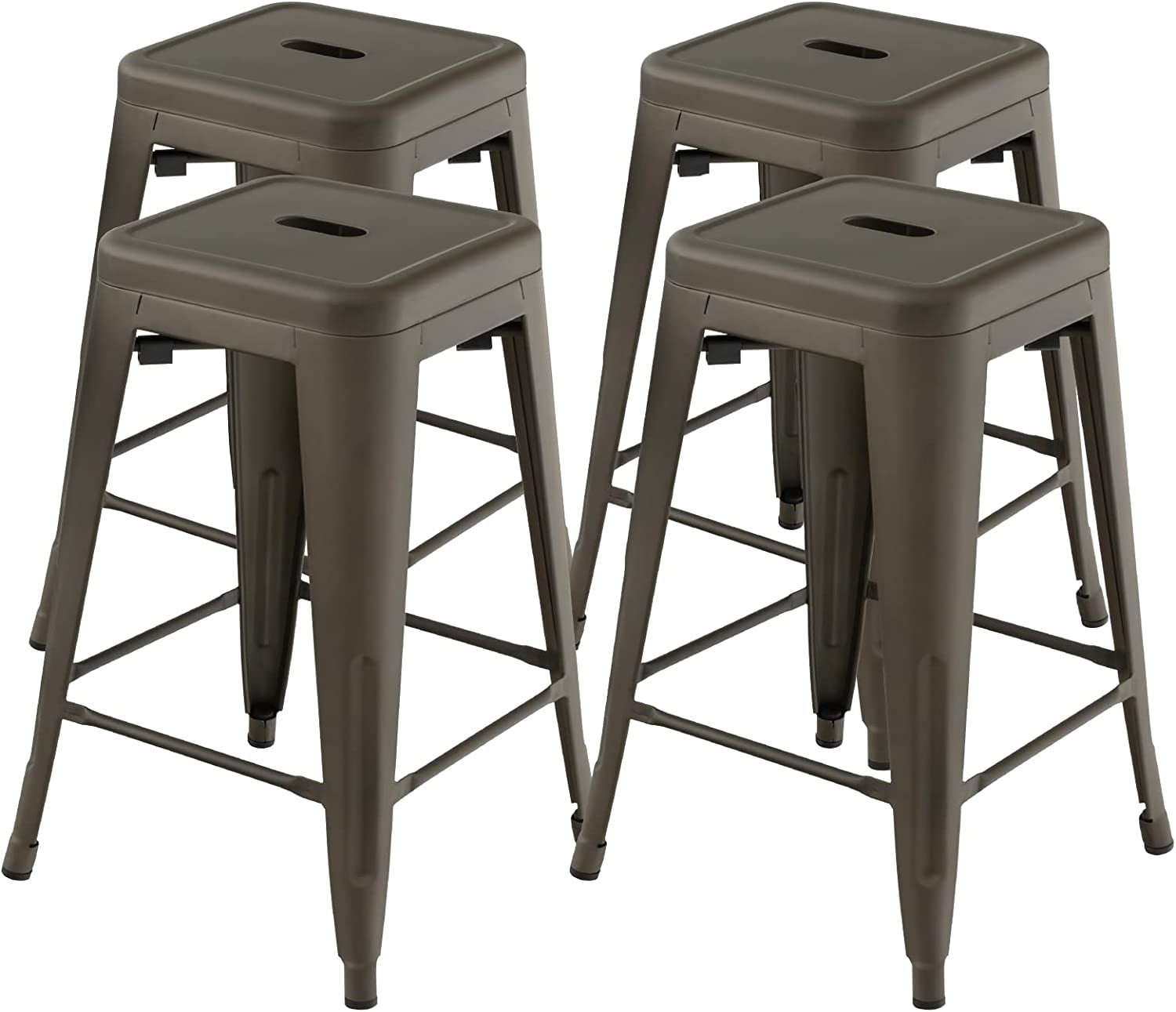 Bar Stools Set of 4, 24” Stackable Metal Stools with Square Seat ...