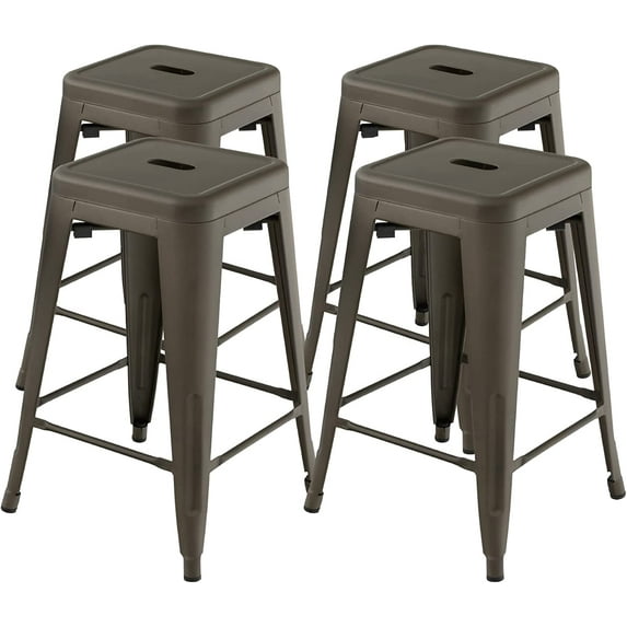 Bar Stools Set of 4, 24” Stackable Metal Stools with Square Seat ...