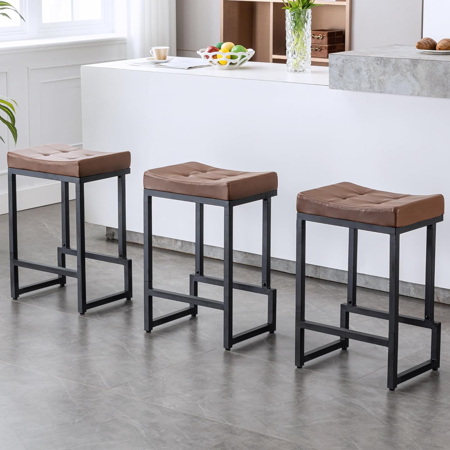 Bar Stools Set of 4 28" Counter Height Bar Stools Faux Leather ...