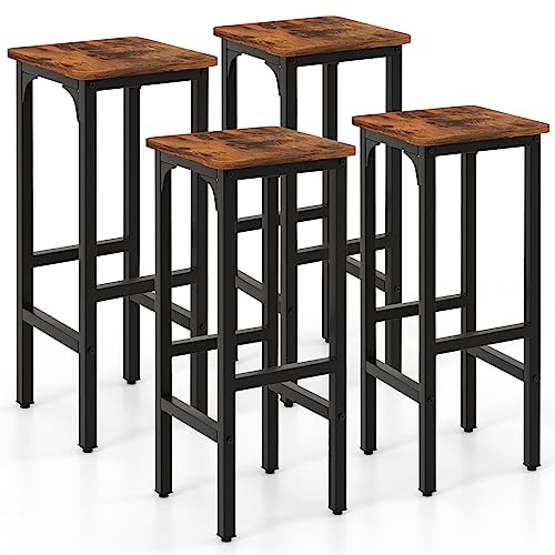 Bar Stools Set of 4, 28" Bar Height Stools with Humanized Footrests ...