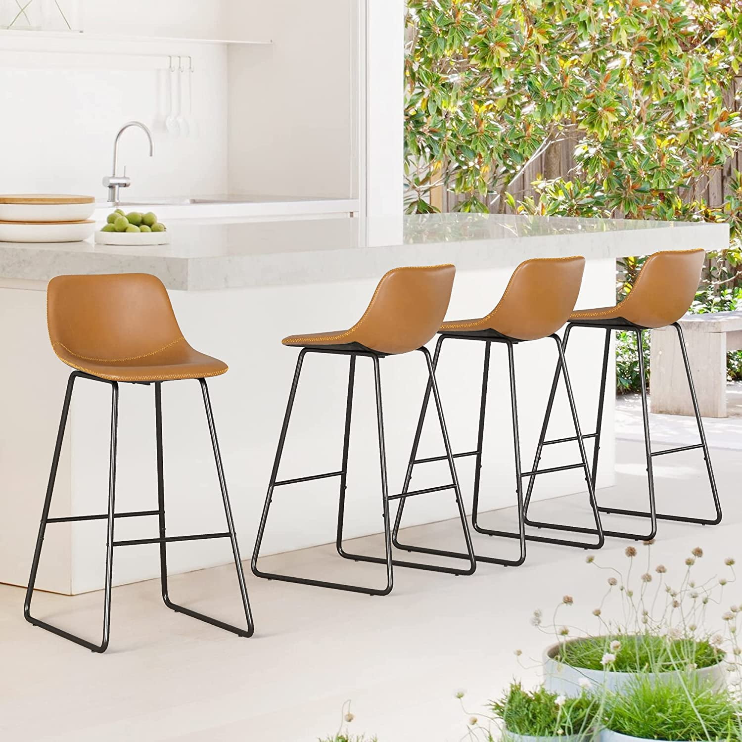 Bar Stools Set of 4, 30" ALX Faux Leather Barstools, Modern Counter ...